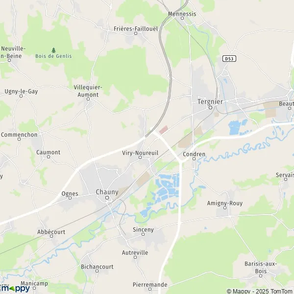 Map Viry-Noureuil: map of Viry-Noureuil (02300) and practical information