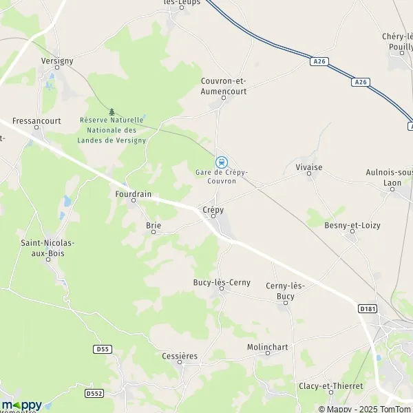 Map Crépy: map of Crépy (02870) and practical information