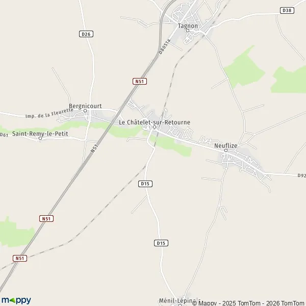 Map Le Châtelet-sur-Retourne: map of Le Châtelet-sur-Retourne (08300 ...