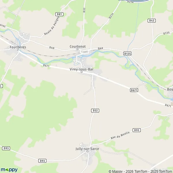 Map Virey-sous-Bar: map of Virey-sous-Bar (10260) and practical information