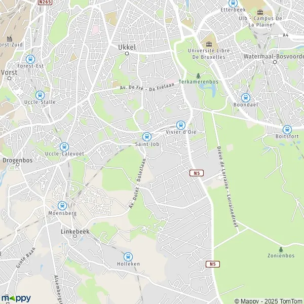 Map Uccle: map of Uccle (1180) and practical information