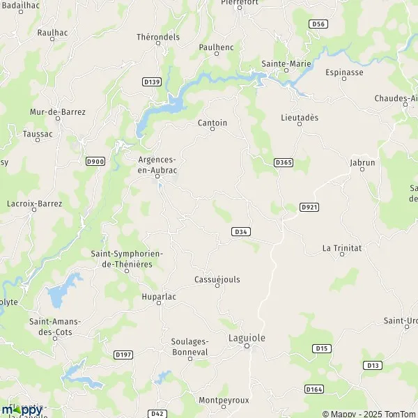 Map Argences en Aubrac: map of Argences en Aubrac (12210) and practical ...