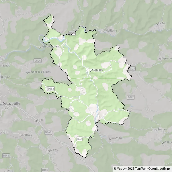 Map Conques-en-Rouergue: map of Conques-en-Rouergue (12300) and ...