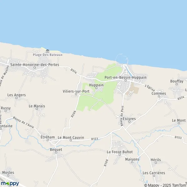 Map Port-en-Bessin-Huppain: map of Port-en-Bessin-Huppain (14520) and ...