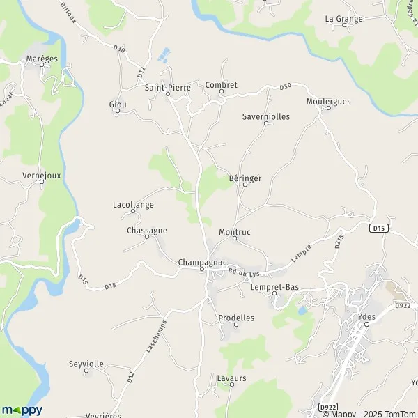 Map Champagnac: map of Champagnac (15350) and practical information
