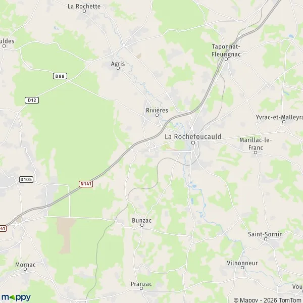 Map La Rochefoucauld-en-Angoumois: map of La Rochefoucauld-en-Angoumois ...