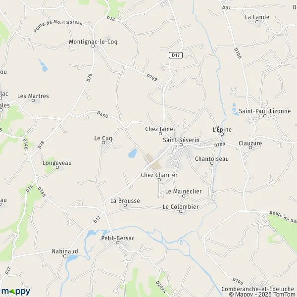 Map Saint-Séverin: map of Saint-Séverin (16390) and practical information