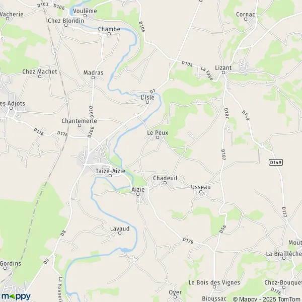 Map Taizé-Aizie: map of Taizé-Aizie (16700) and practical information