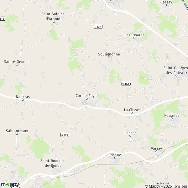 Map Corme-Royal: map of Corme-Royal (17600) and practical information