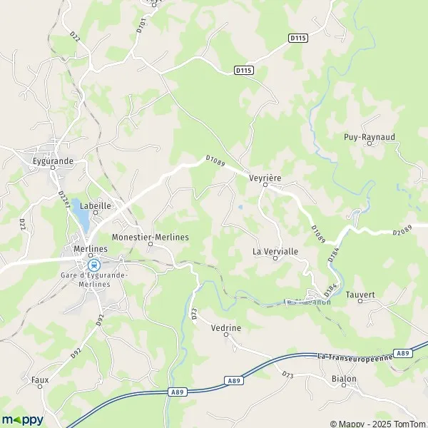 Map Monestier-Merlines: map of Monestier-Merlines (19340) and practical ...