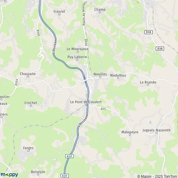 Map Noailles: map of Noailles (19600) and practical information
