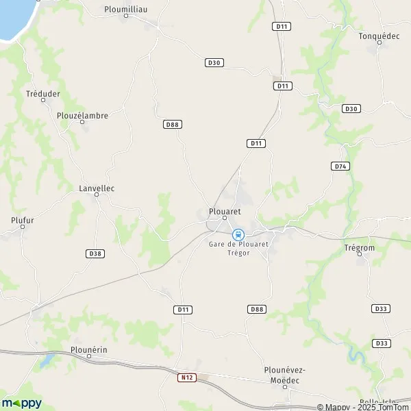 Map Plouaret: map of Plouaret (22420) and practical information