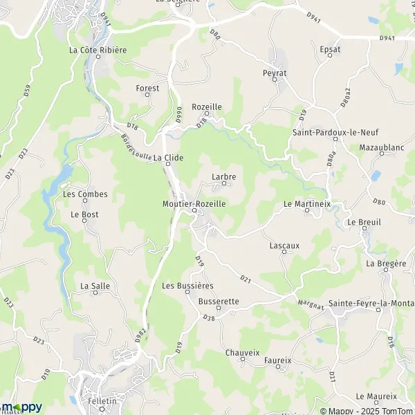 Map Moutier-Rozeille: map of Moutier-Rozeille (23200) and practical ...