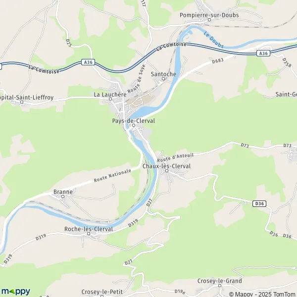 Map Pays-de-Clerval: map of Pays-de-Clerval (25340) and practical ...