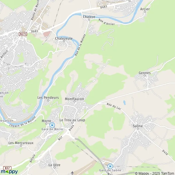 Map Montfaucon: map of Montfaucon (25660) and practical information