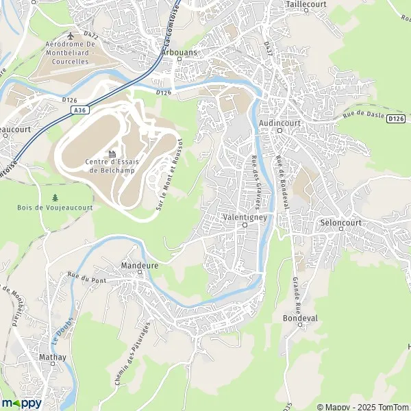 Map Valentigney: map of Valentigney (25700) and practical information