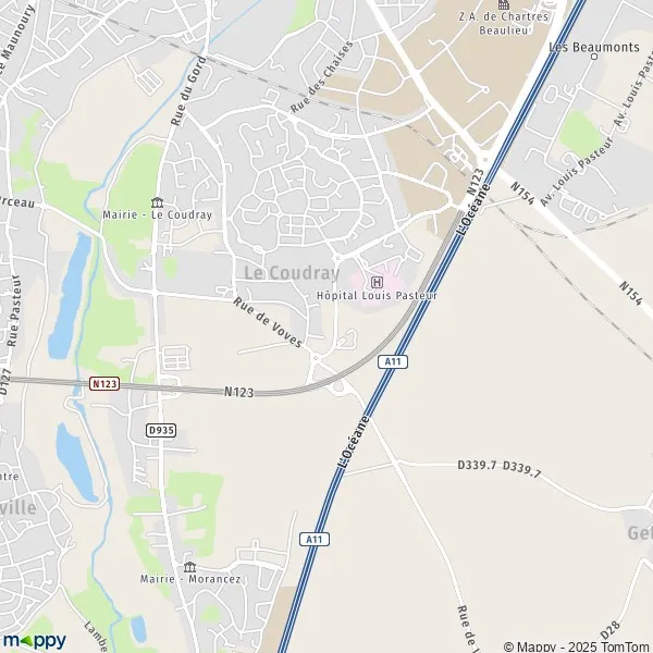 Map Le Coudray: map of Le Coudray (28630) and practical information