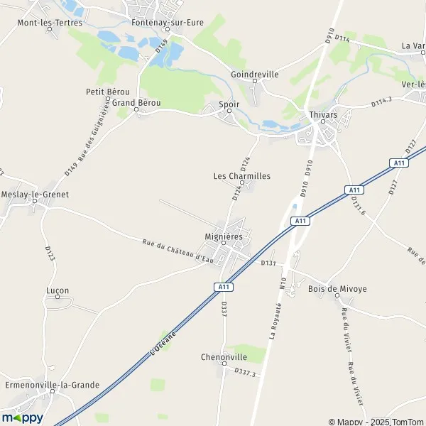 Map Mignières: map of Mignières (28630) and practical information