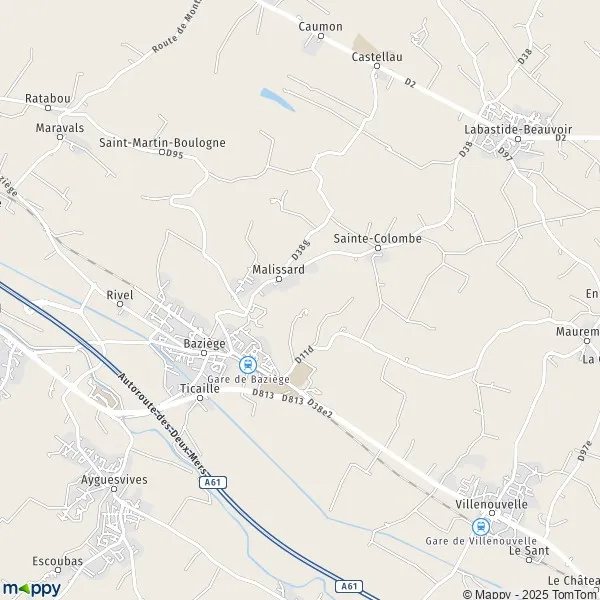 Map Baziège: map of Baziège (31450) and practical information