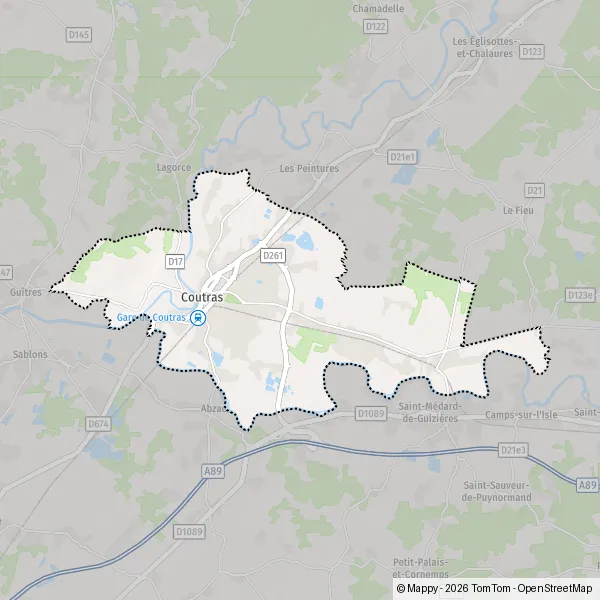 Map Coutras: map of Coutras (33230) and practical information