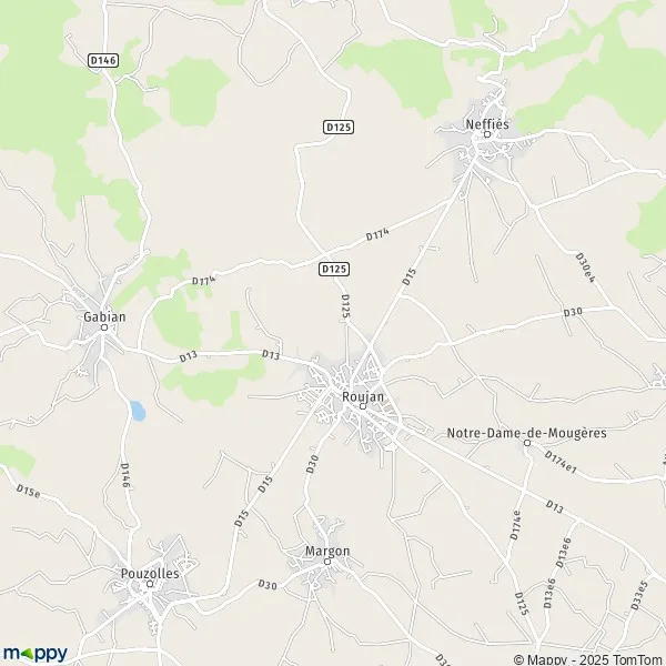 Map Roujan: map of Roujan (34320) and practical information