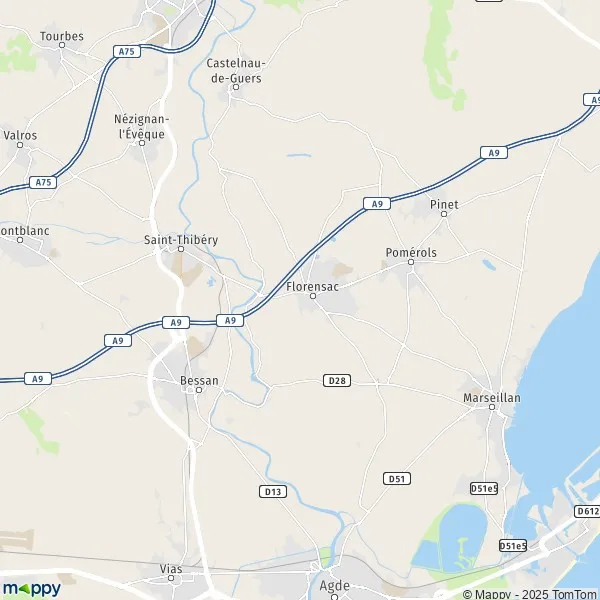 Map Florensac: map of Florensac (34510) and practical information