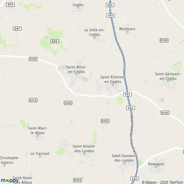 Map Saint-Brice-en-Coglès: map of Saint-Brice-en-Coglès (35460) and ...