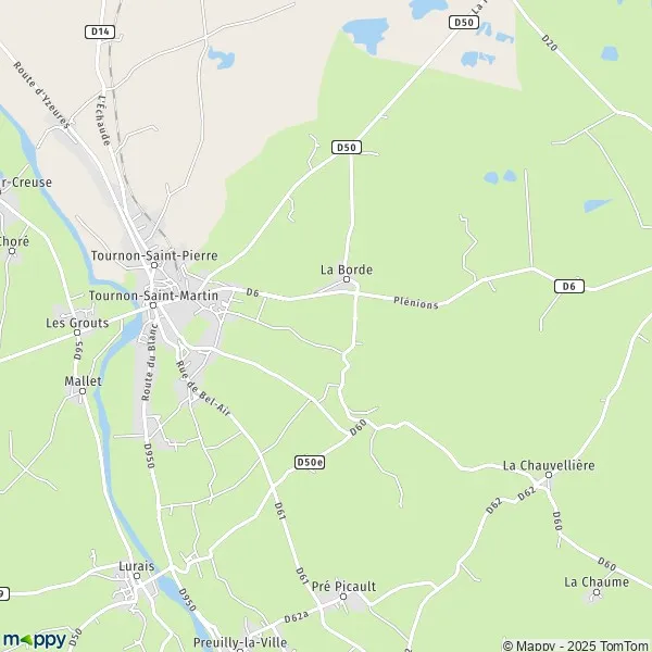 Map Tournon-Saint-Martin: map of Tournon-Saint-Martin (36220) and ...