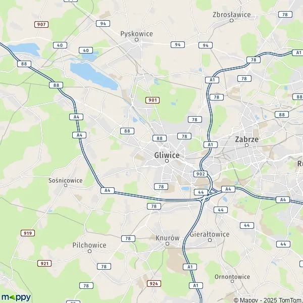 Map Gliwice: map of Gliwice (41-800) and practical information