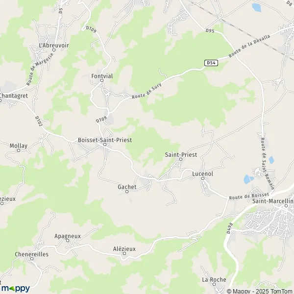 Map Boisset-Saint-Priest: map of Boisset-Saint-Priest (42560) and ...