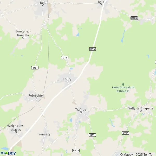 Map Loury: map of Loury (45470) and practical information