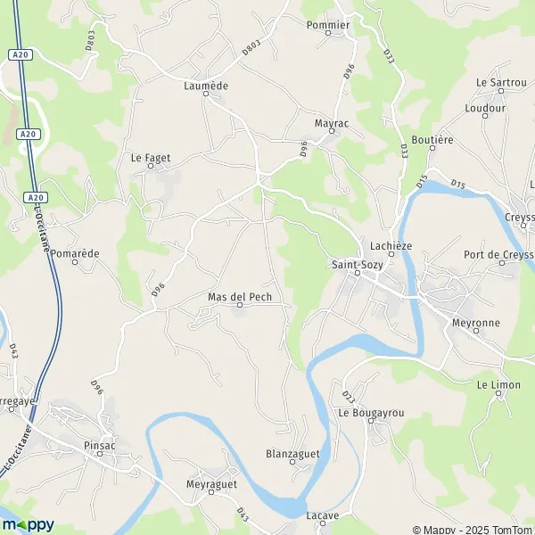 Map Saint-Sozy: map of Saint-Sozy (46200) and practical information