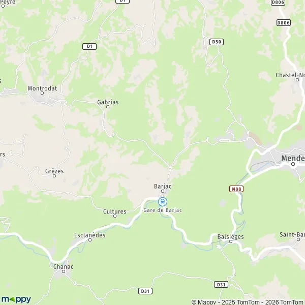 Map Barjac: map of Barjac (48000) and practical information