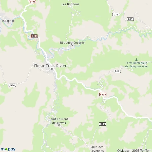 Map Florac Trois Rivières: map of Florac Trois Rivières (48400) and ...