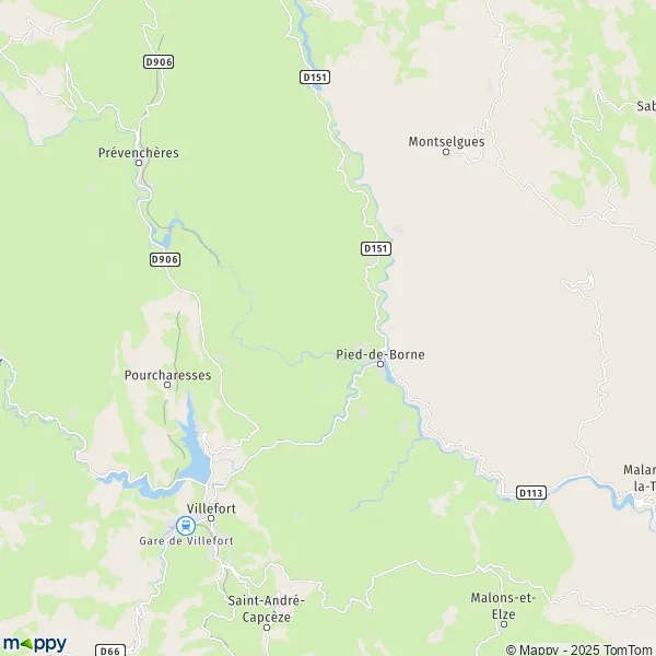 Map Pied-de-Borne: map of Pied-de-Borne (48800) and practical information