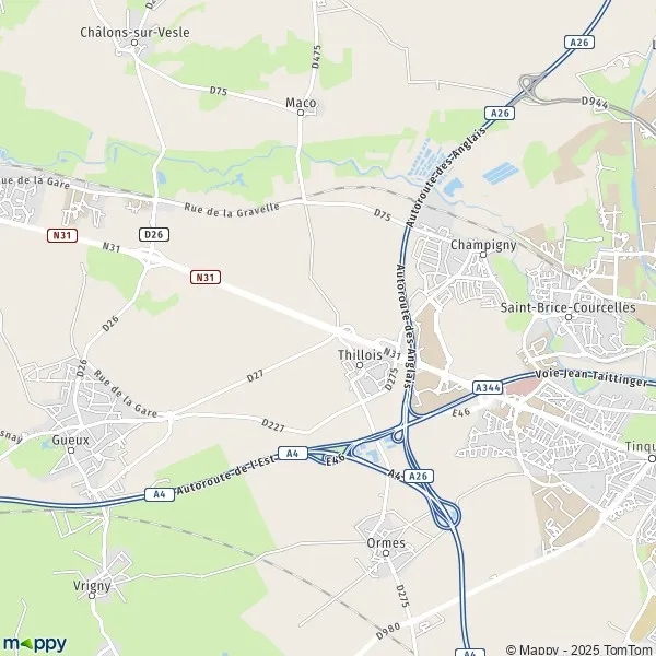 Map Thillois: map of Thillois (51370) and practical information