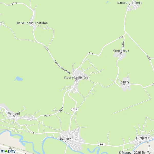 Map Fleury-la-Rivière: map of Fleury-la-Rivière (51480) and practical ...