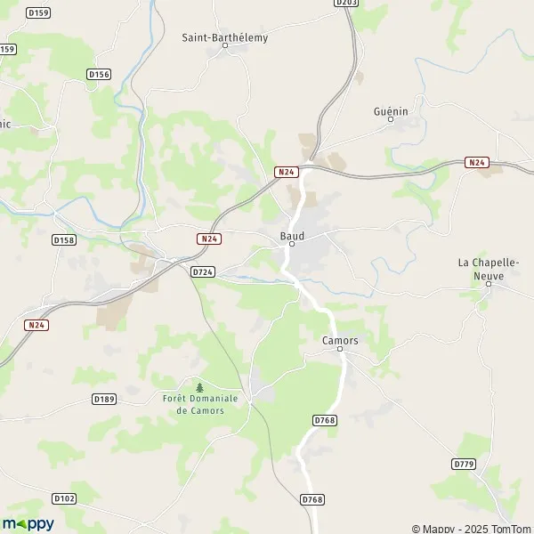 Map Baud: map of Baud (56150) and practical information