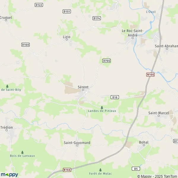 Map Sérent: map of Sérent (56460) and practical information