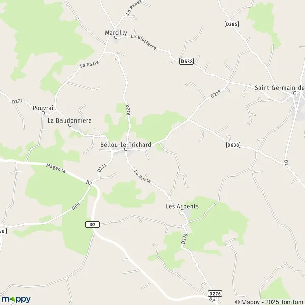 Map Bellou-le-Trichard: map of Bellou-le-Trichard (61130) and practical ...