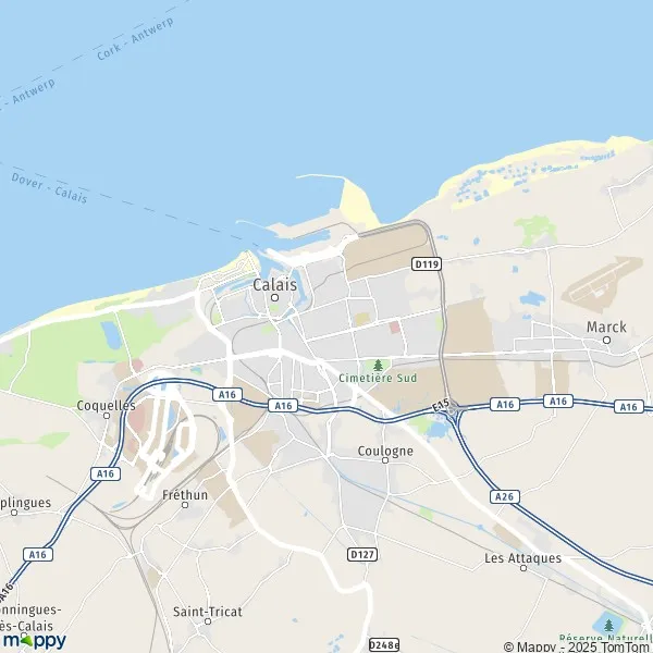 Map Calais: map of Calais (62100) and practical information
