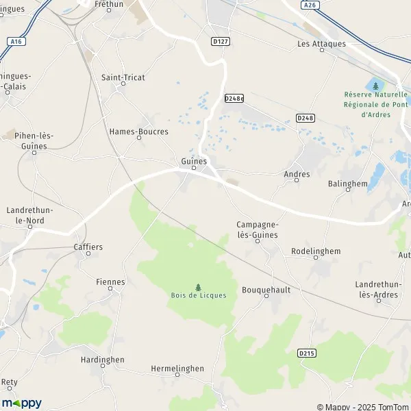 Map Guînes: map of Guînes (62340) and practical information