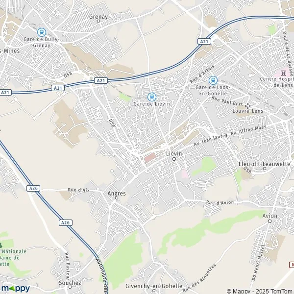 Map Liévin: map of Liévin (62800) and practical information