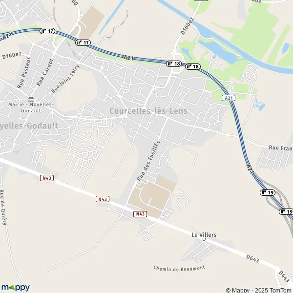 Map Courcelles-lès-Lens: map of Courcelles-lès-Lens (62970) and ...