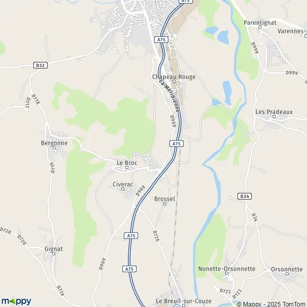 Map Le Broc: map of Le Broc (63500) and practical information