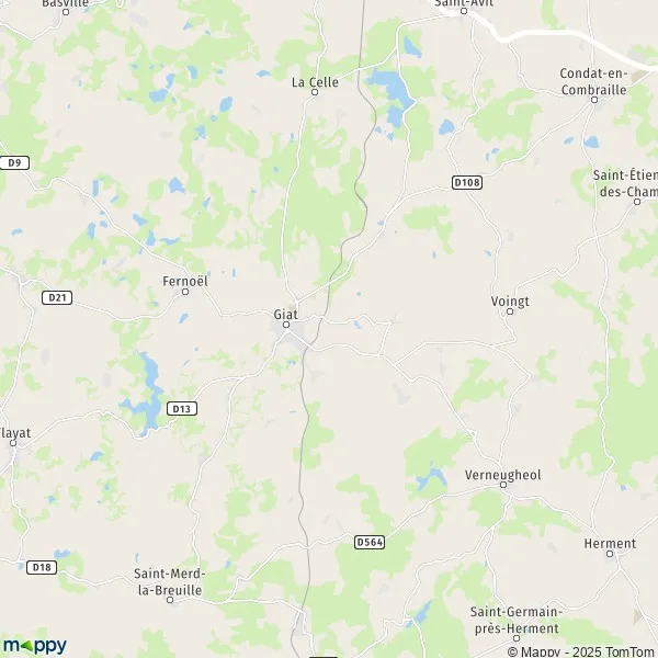 Map Giat: map of Giat (63620) and practical information
