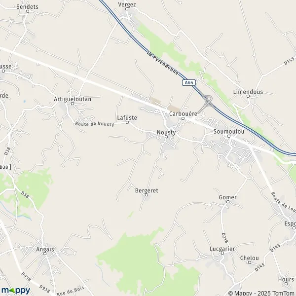 Map Nousty: map of Nousty (64420) and practical information