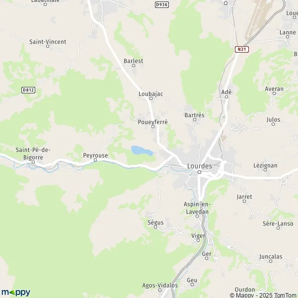 Map Lourdes: map of Lourdes (65100) and practical information
