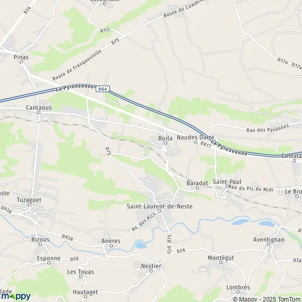 Map Saint-Laurent-de-Neste: map of Saint-Laurent-de-Neste (65150) and ...