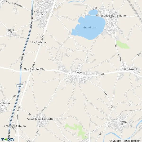 Map Bages: map of Bages (66670) and practical information